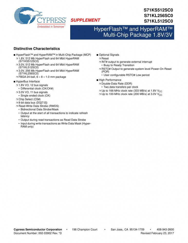 S71KL256SC0BHB000 datasheet page 1