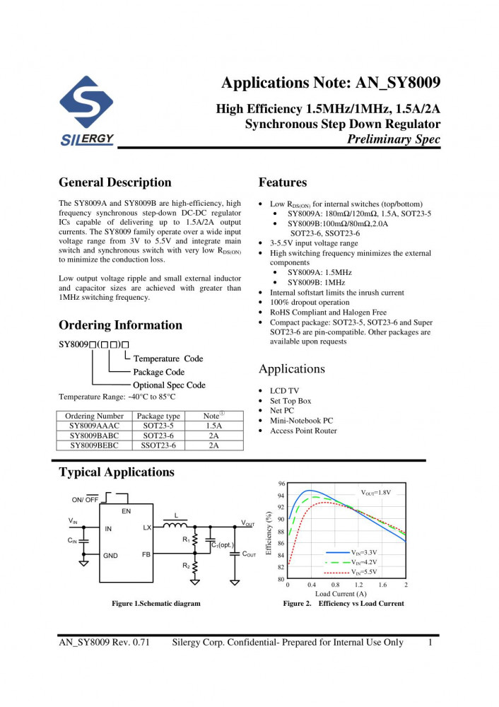 SY8009BABC datasheet page 1