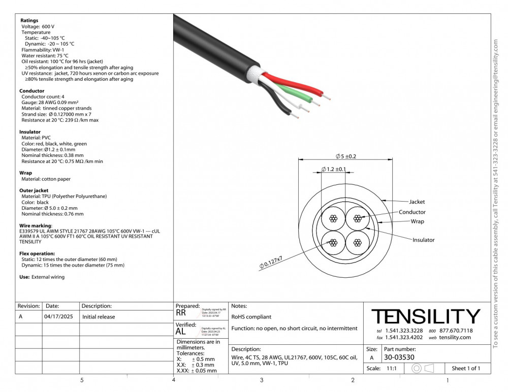 Tensility International 30-03530 cable drawing