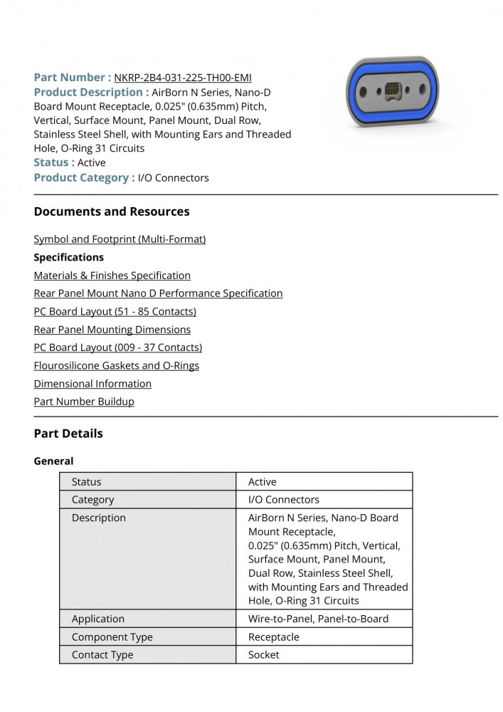 MOLEX AirBorn Nano-D technical document image, page 1