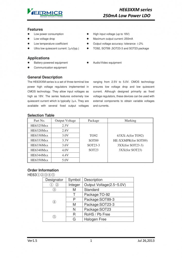 HE6330MNR datasheet page 1