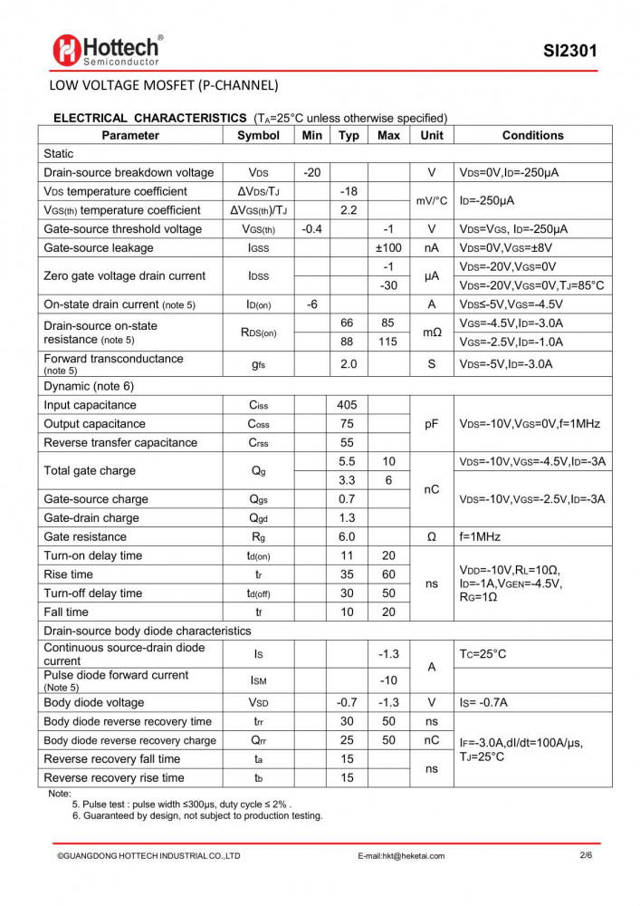 SI2301 datasheet page 2