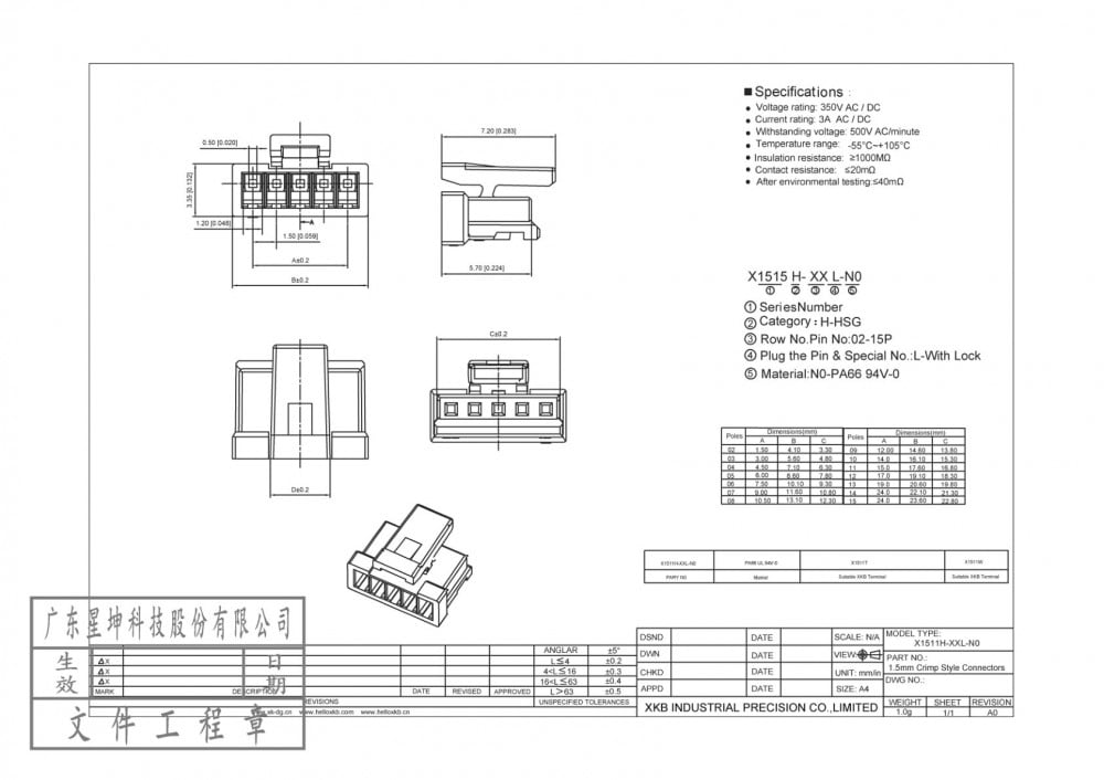 X1511H-02L-N0 technical drawing page