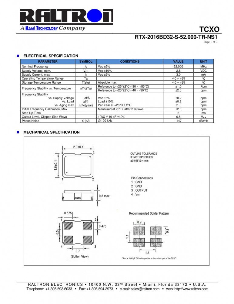 RTX-2016BD32-S-52.000-TR-NS1 datasheet page 1