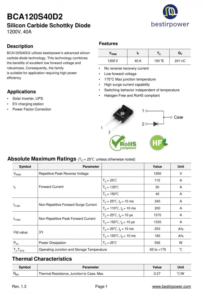 BCA120S40D2 datasheet page 1