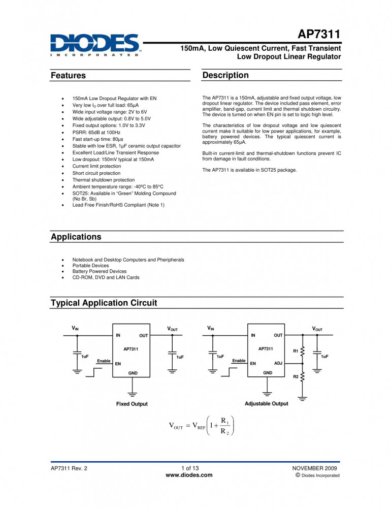 AP7311 datasheet page 1