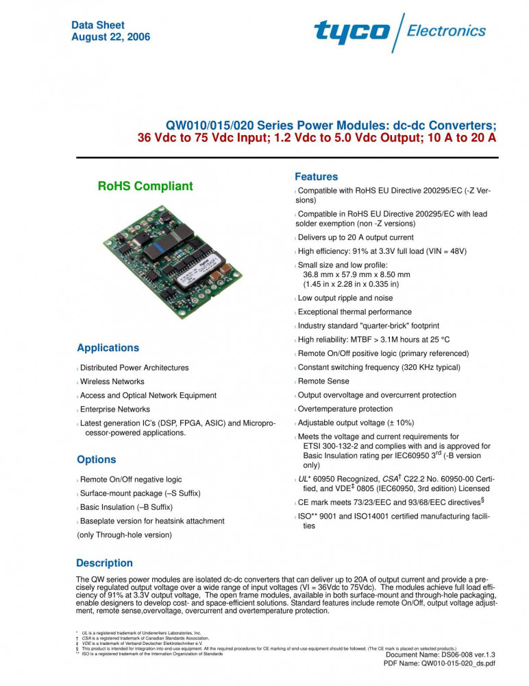 QW020A0Y datasheet page 1