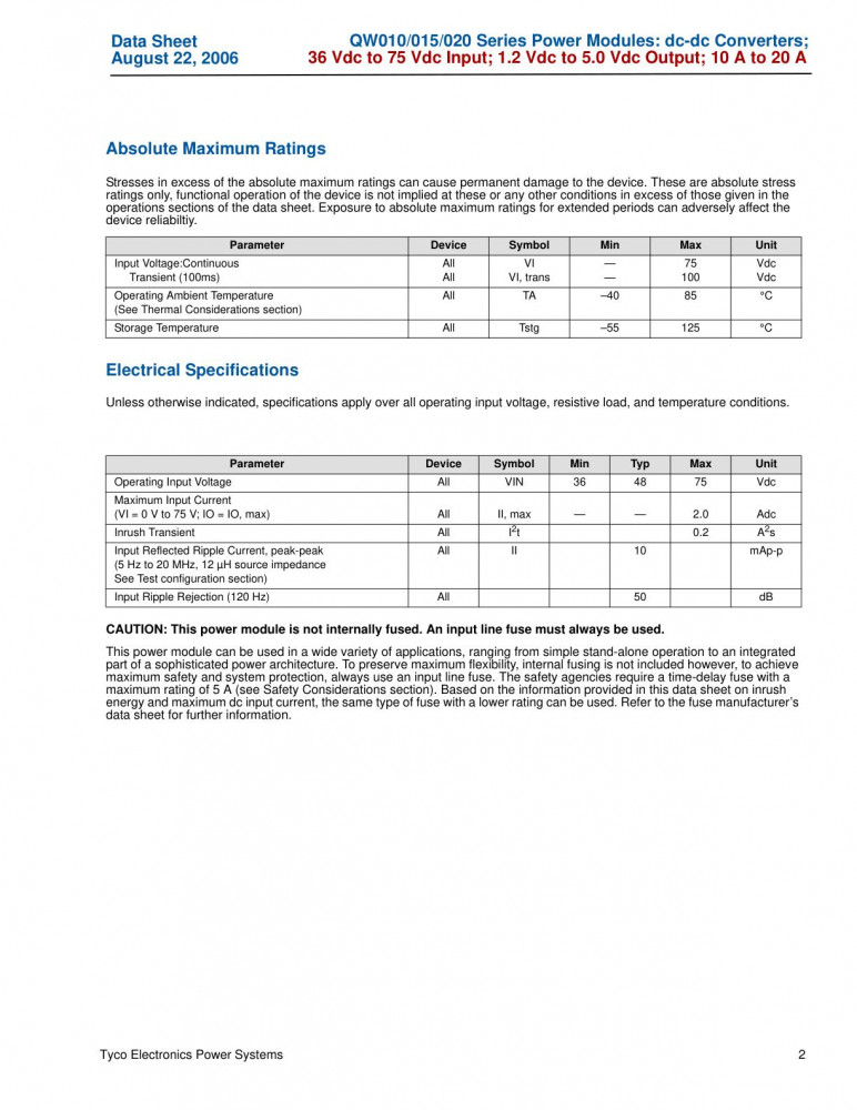 QW020A0Y datasheet page 2