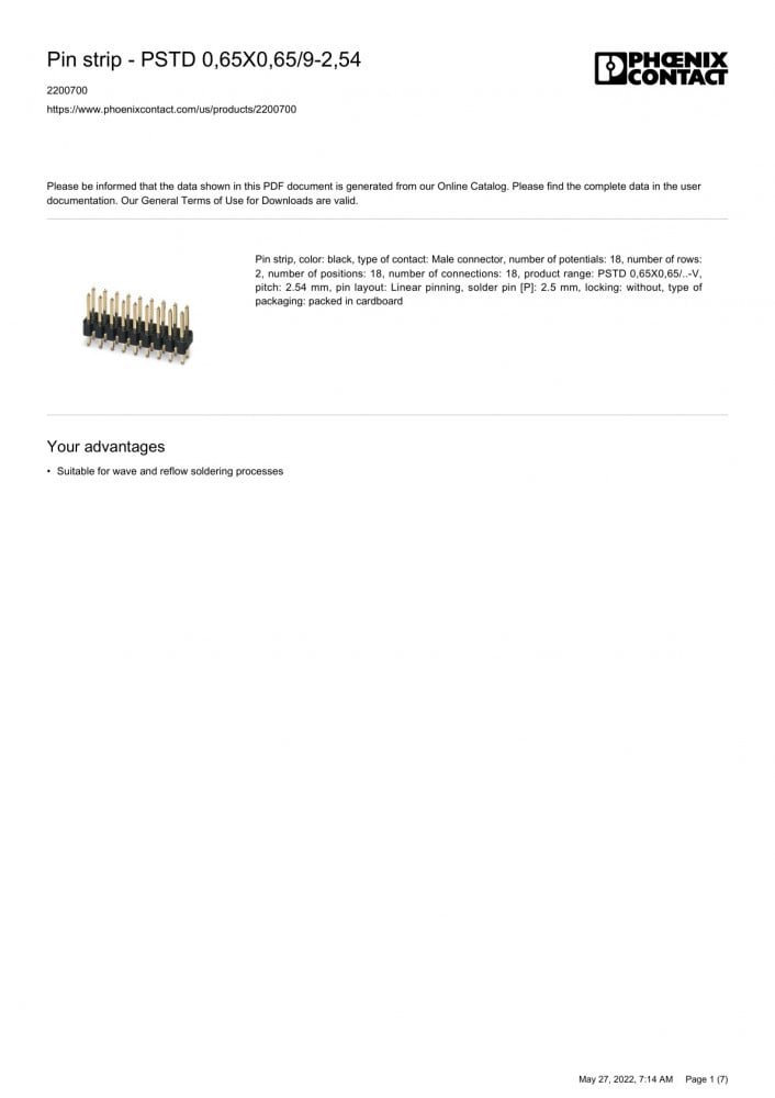 Phoenix Contact 2200700 technical document page 1