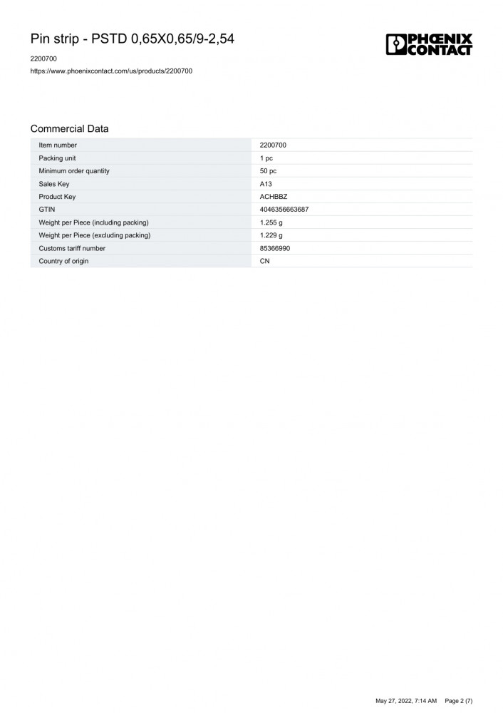 Phoenix Contact 2200700 technical document page 2