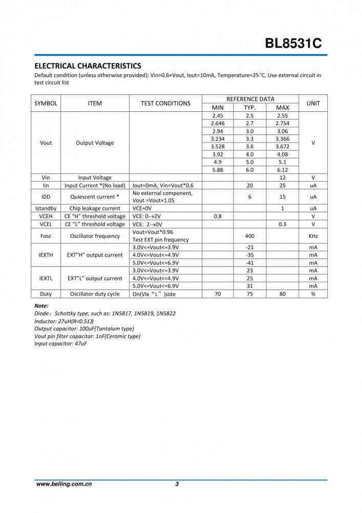 BL8531C datasheet page 3