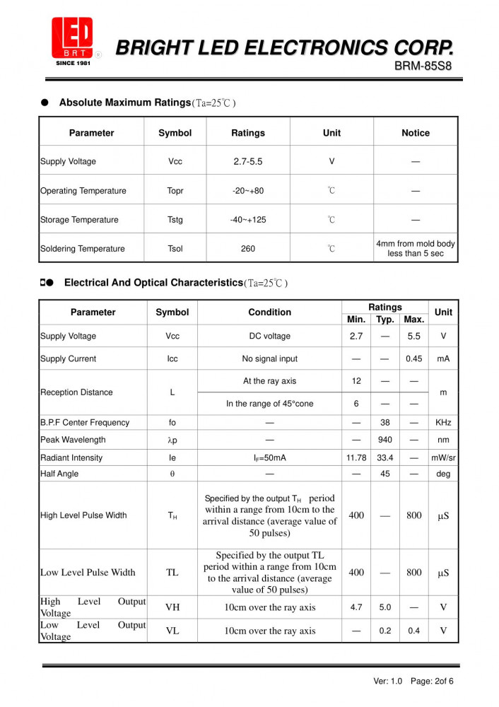 BRM-85S8 datasheet page 2