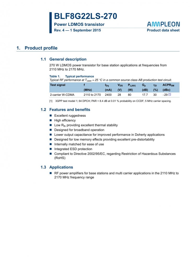 BLF8G22LS-270U datasheet page 1