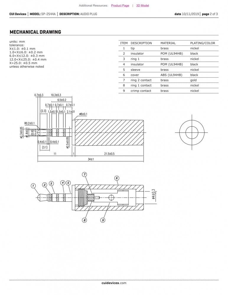 SP-2544A technical document page 2