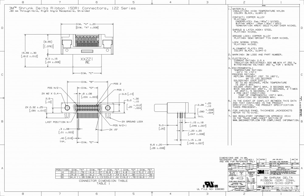 3M 122 Series SDR connector technical drawing page 1