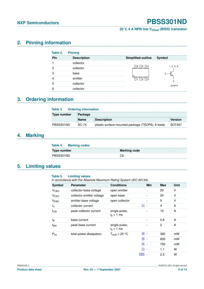 PBSS301ND datasheet page 3