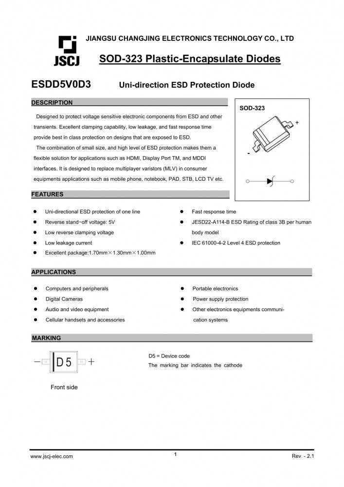 ESDD5V0D3 datasheet page 1
