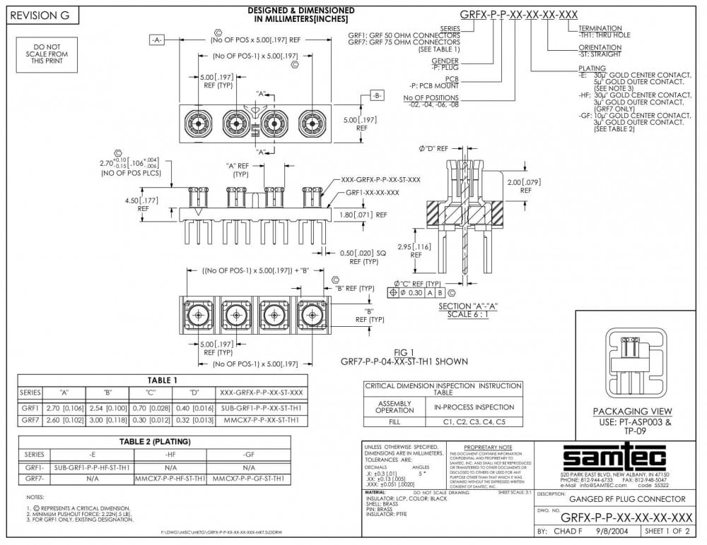 Samtec GRF7 series drawing page 1