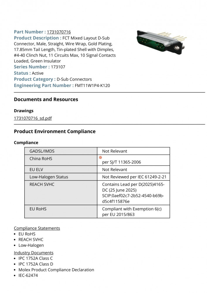 MOLEX 1731070716 product drawing preview, page 1