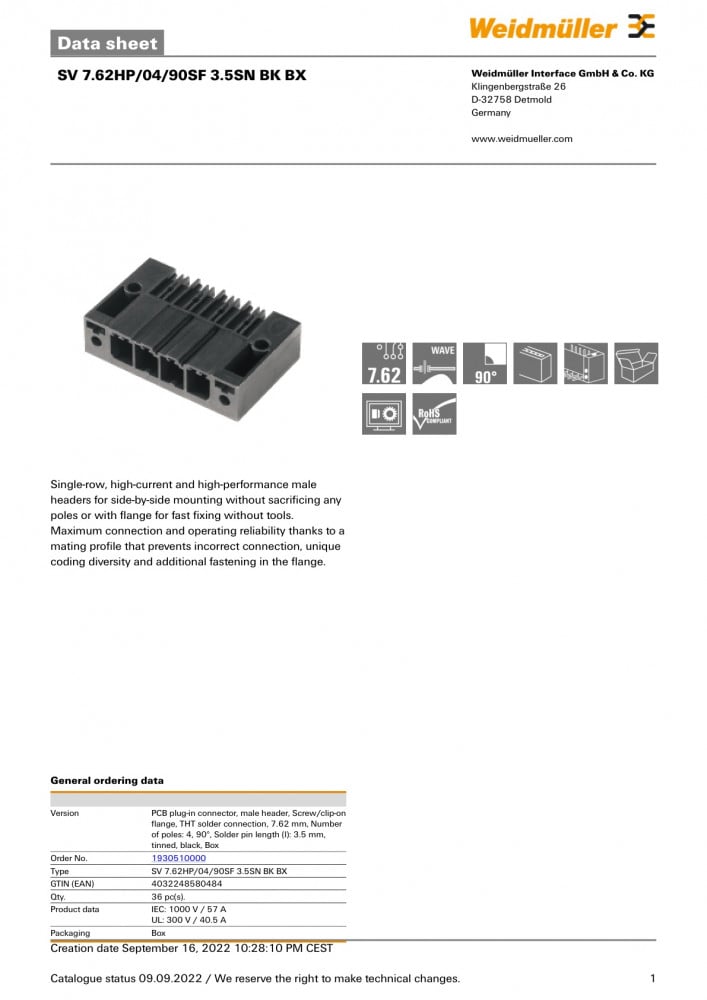 WEIDMULLER 1930510000 technical document page 1