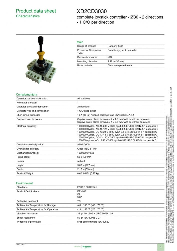 XD2CD3030 technical document page 1