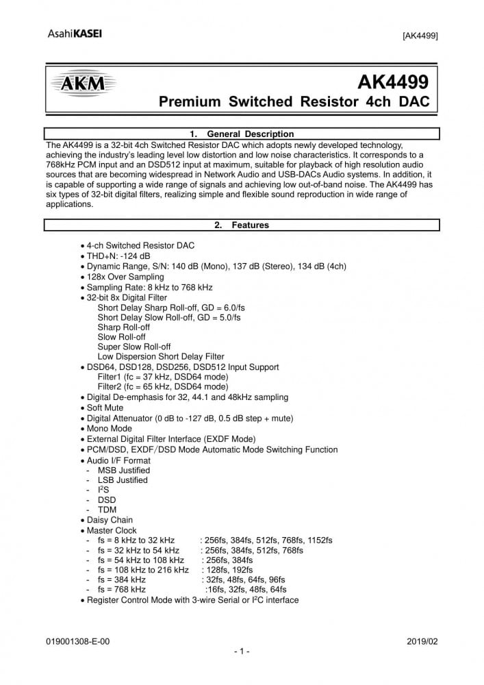 AK4499 datasheet page 1