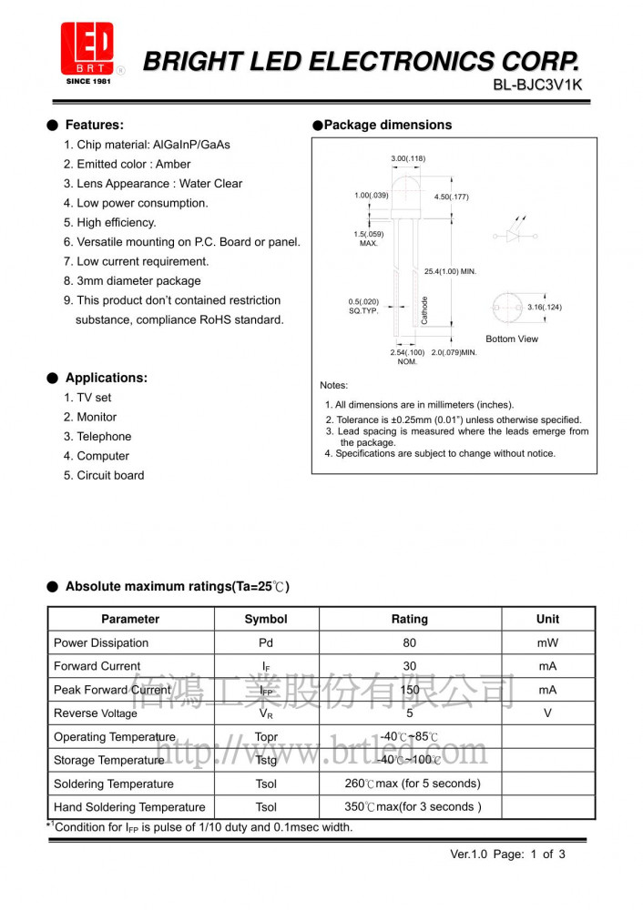 BL-BJC3V1K datasheet page 1