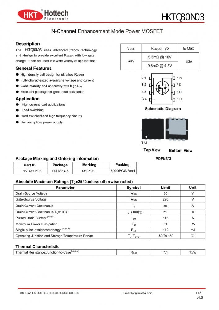 HKTQ30N03 datasheet page 1