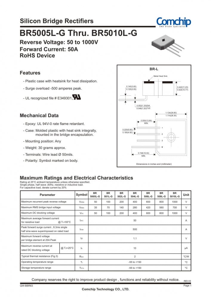 BR508L-G datasheet page 1