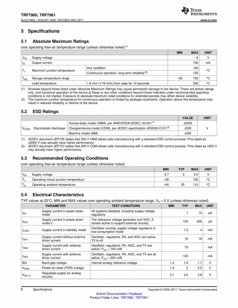 TRF7960 technical document page 8