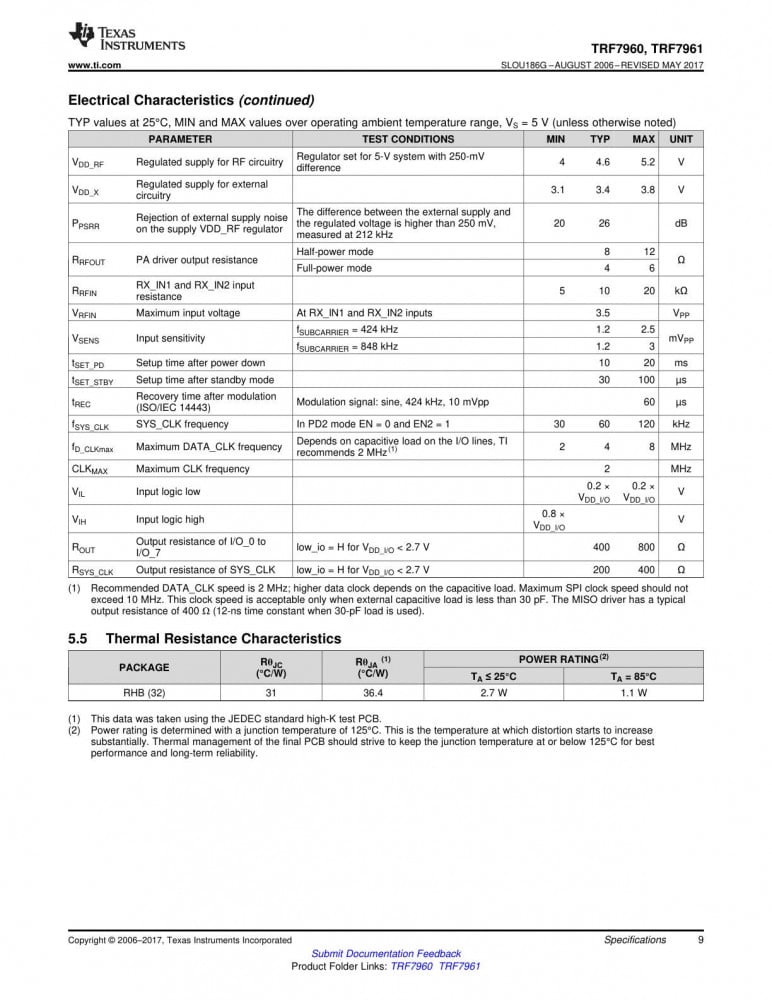 TRF7960 technical document page 9