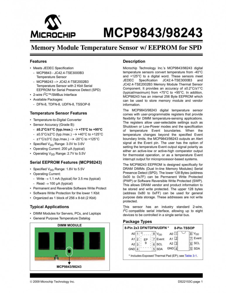 MCP98243-BE/ST datasheet page 1