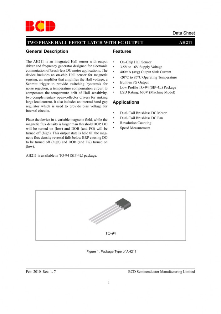 AH211 datasheet page 1