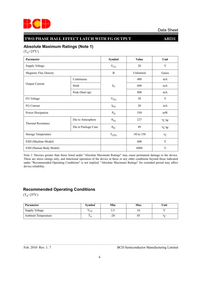 AH211 datasheet page 4