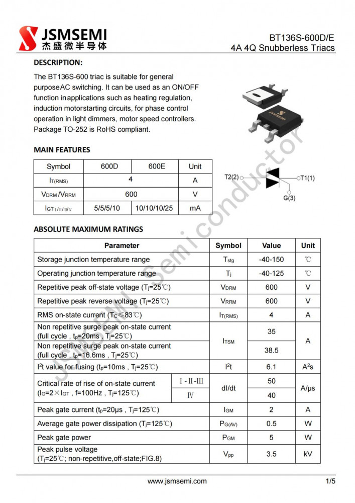 BT136S-600D datasheet page 1