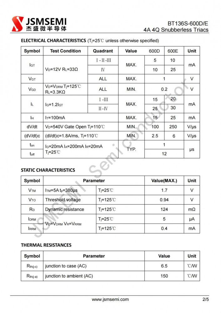 BT136S-600D datasheet page 2