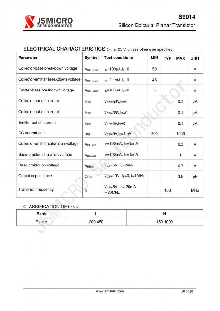 S9014 datasheet page 2