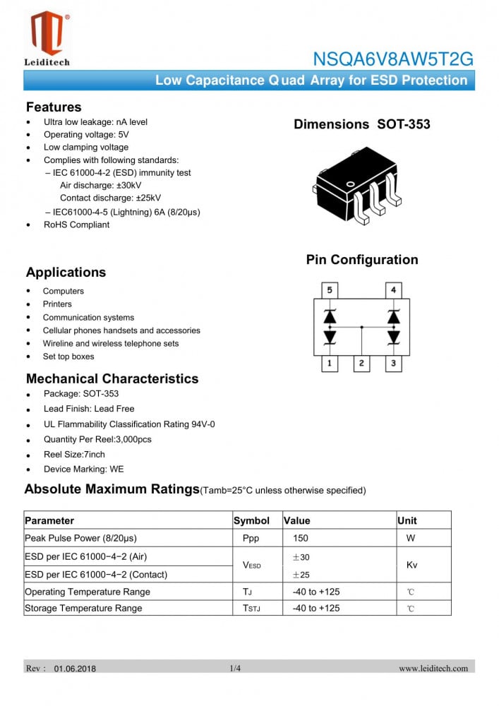 NSQA6V8AW5T2G datasheet page 1