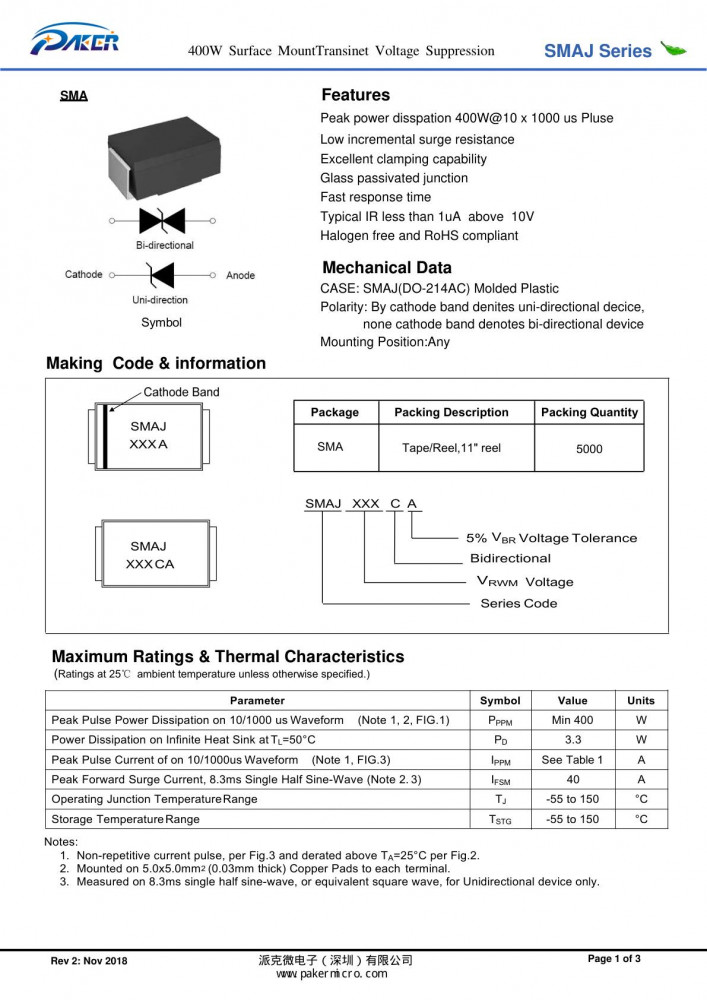SMAJ series datasheet page 1