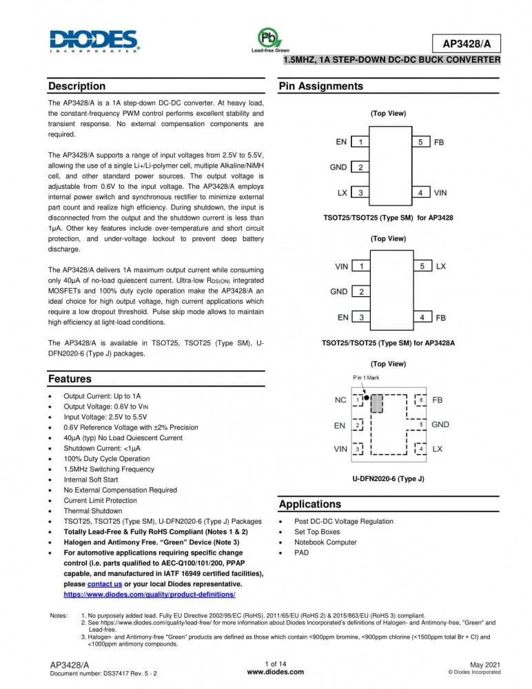 AP3428 datasheet page 1