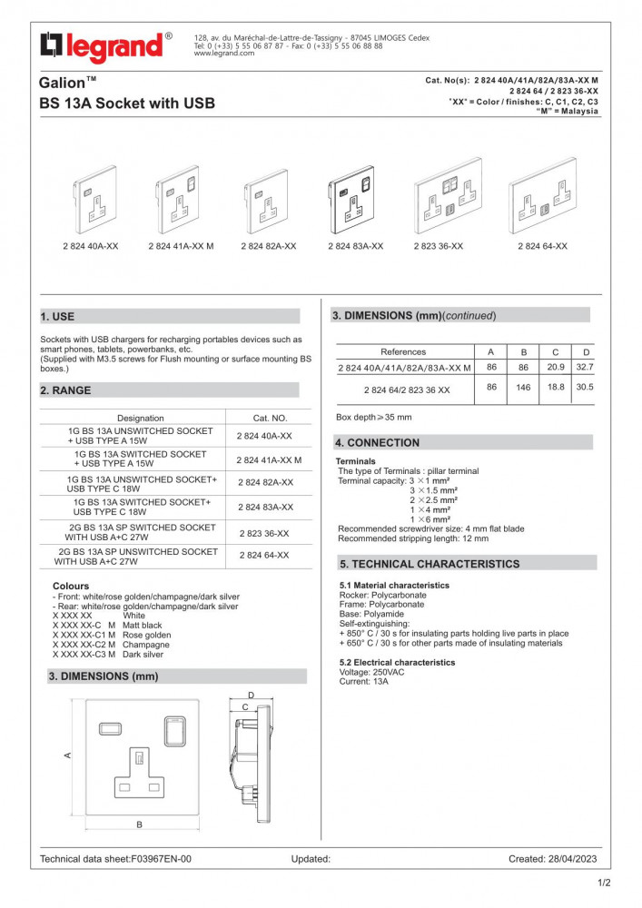 Legrand Galion technical document, page 1