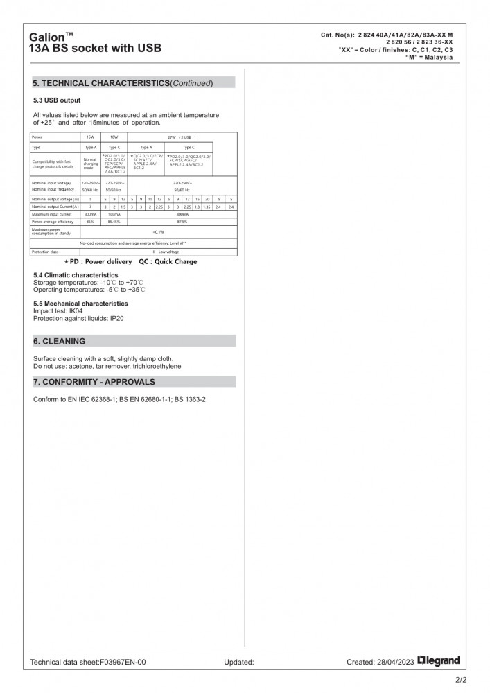 Legrand Galion technical document, page 2