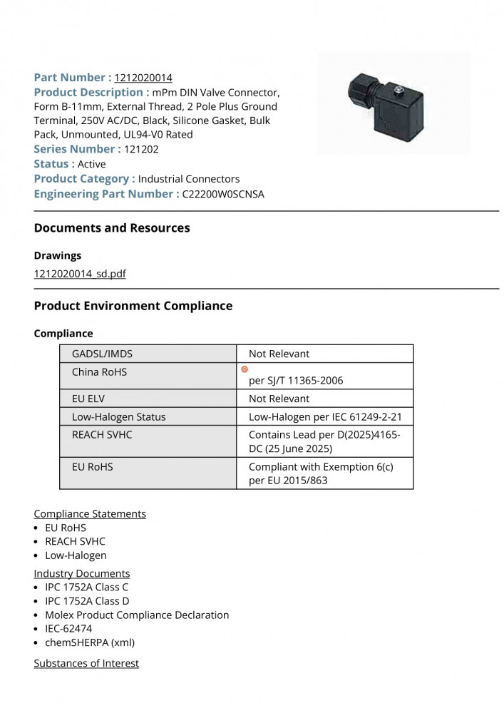 MOLEX C22 series technical drawing, page 1