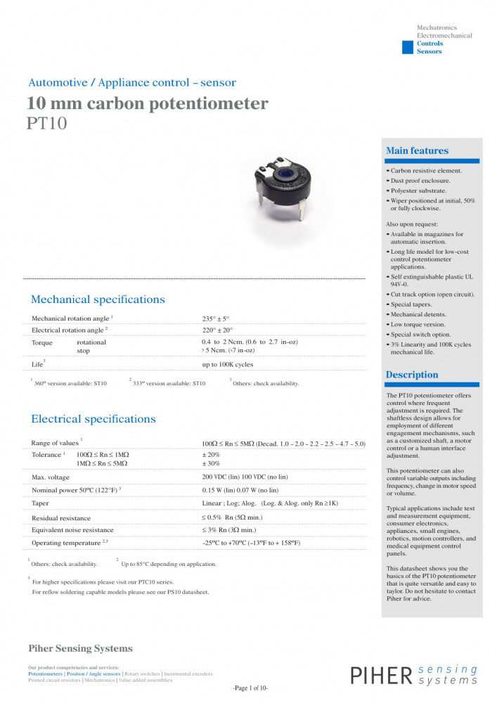 PT10 technical document page 1