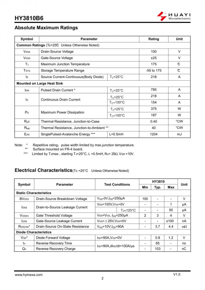 HY3810B6 datasheet page 2