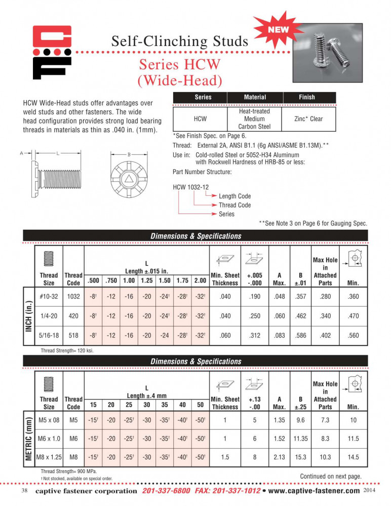 HCW wide-head stud datasheet page 1