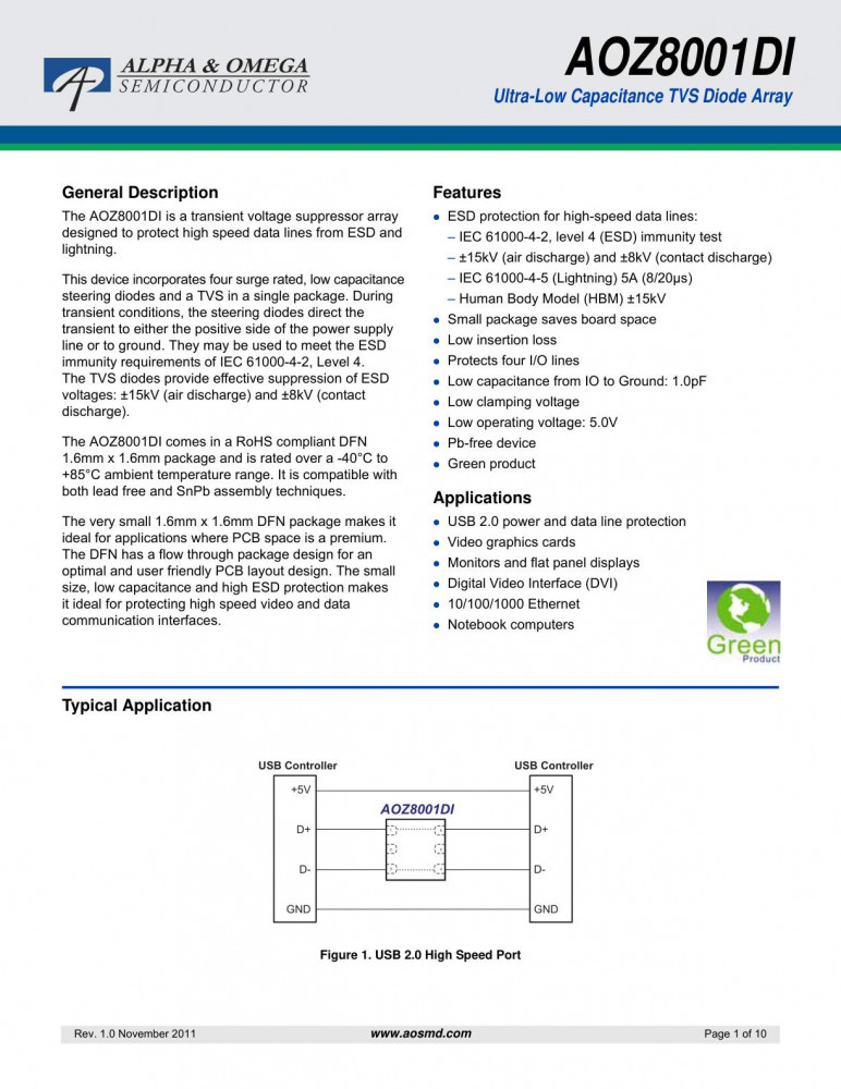 AOZ8001DI datasheet page 1