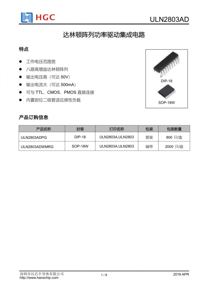 ULN2803A datasheet page 1