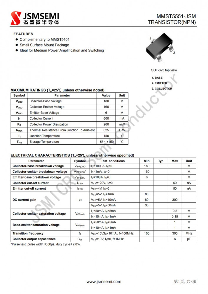 MMST5551-JSM datasheet page 1