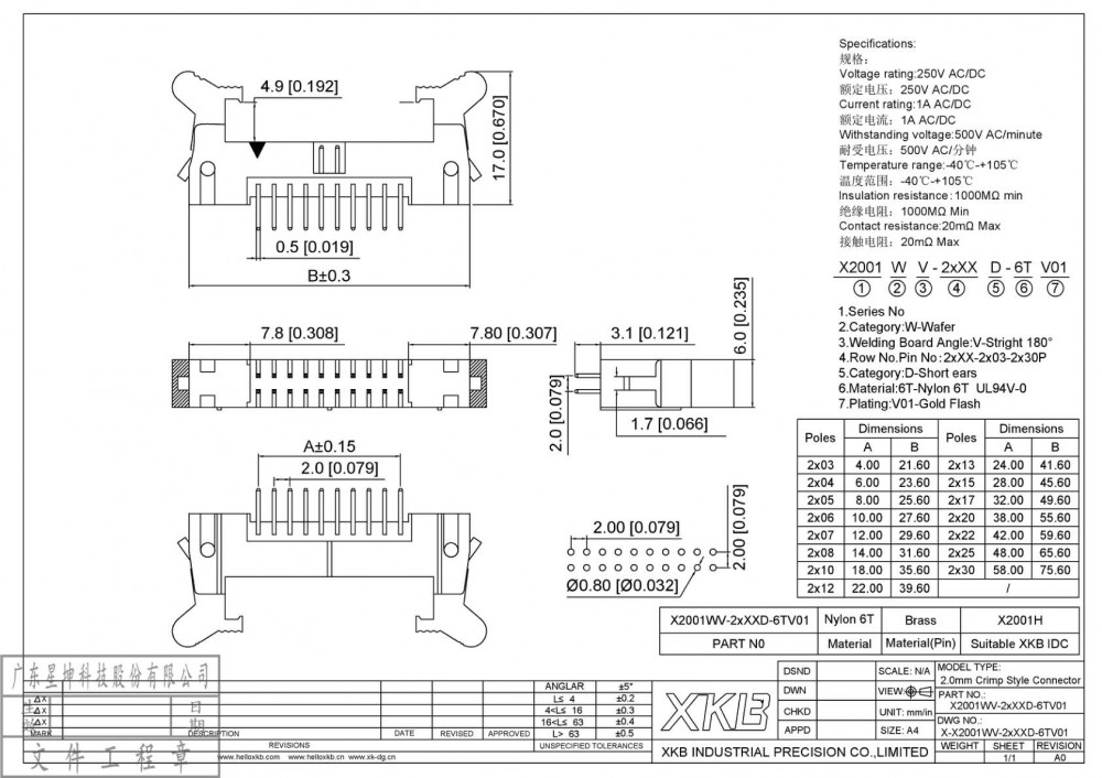 XKB Connection X2001WV series technical document preview